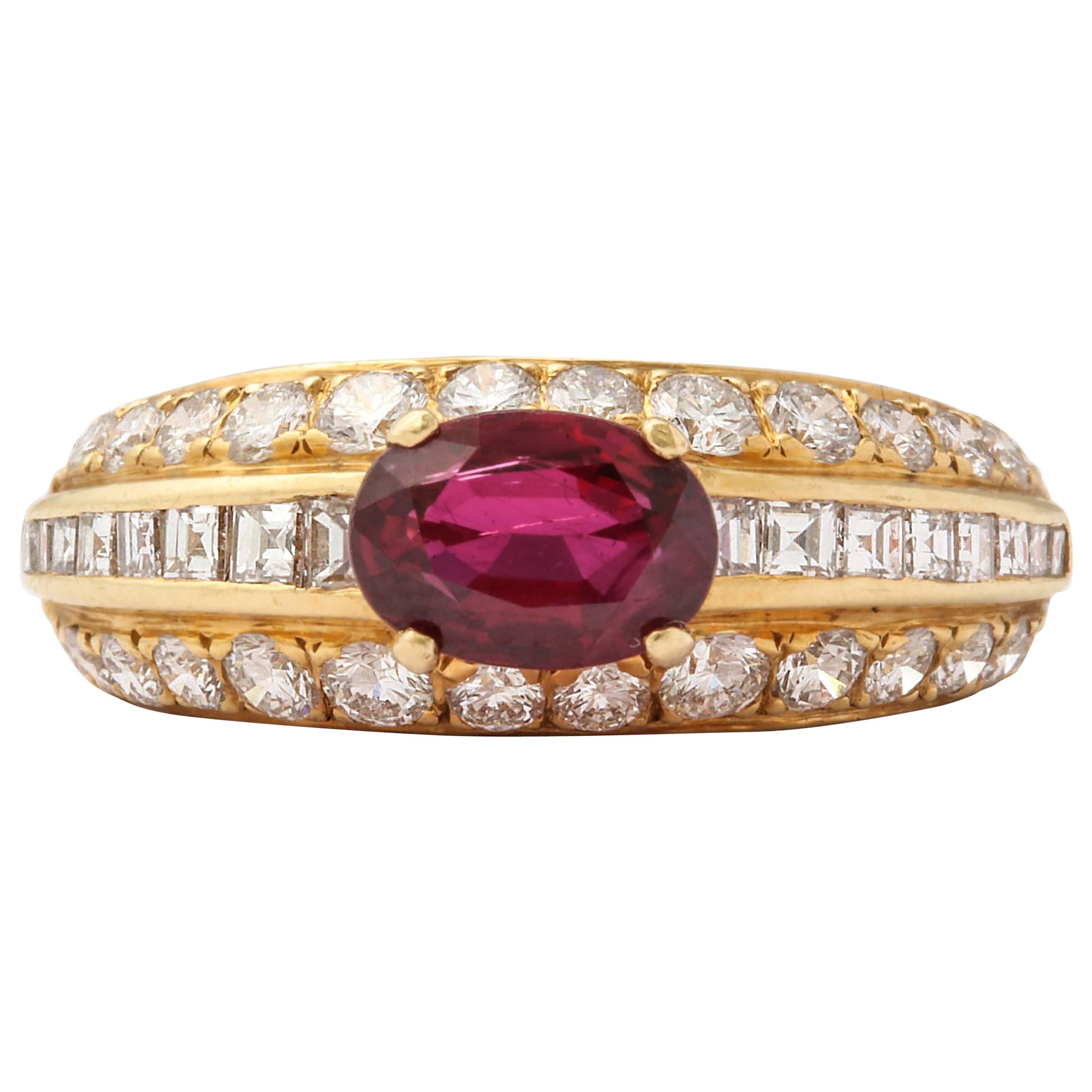 1980s Tiffany and Co. Ruby Diamond Gold Ring at 1stDibs