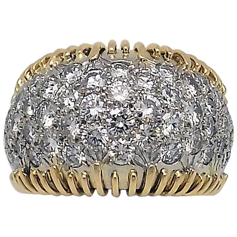 Pave Diamond Gold Tapering Domed Band Style Ring For Sale at 1stDibs