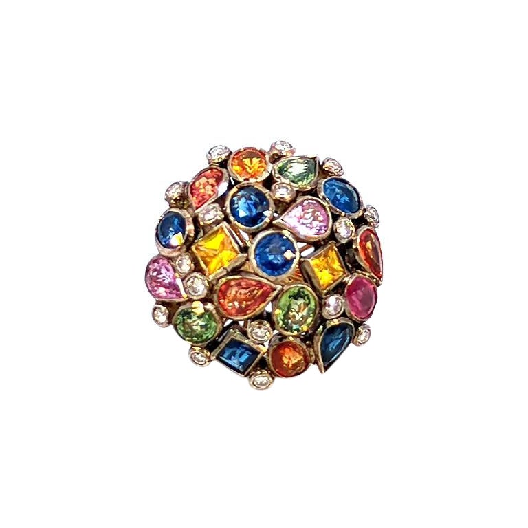 6.10 Carat Multi Sapphire and Diamond Cluster Antique Style Ring For ...