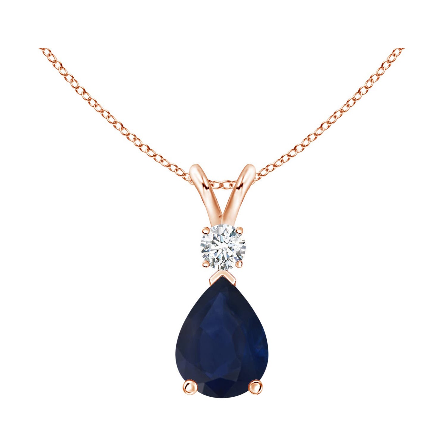 Natural Blue Sapphire Teardrop Pendant with Diamond in 14K Rose Gold ...