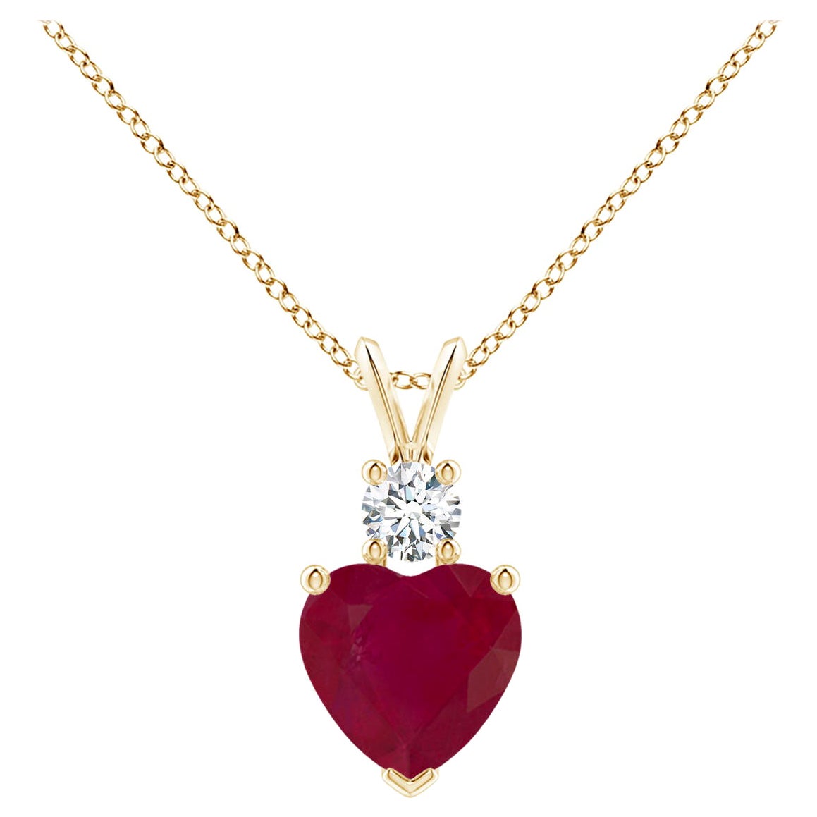 Natural Heart-Shaped Ruby Rabbit Ear Bale Pendant in 18K Yellow Gold ...