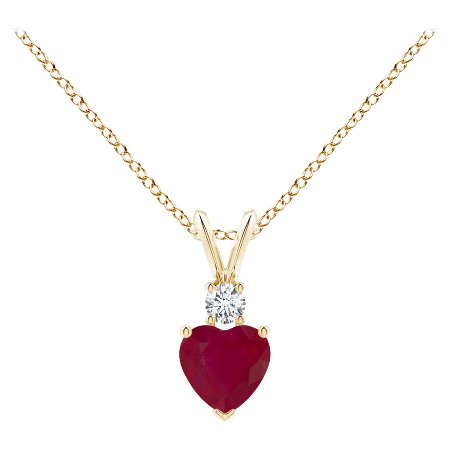 Natural Heart-Shaped Ruby Rabbit Ear Bale Pendant in 18K Yellow Gold ...