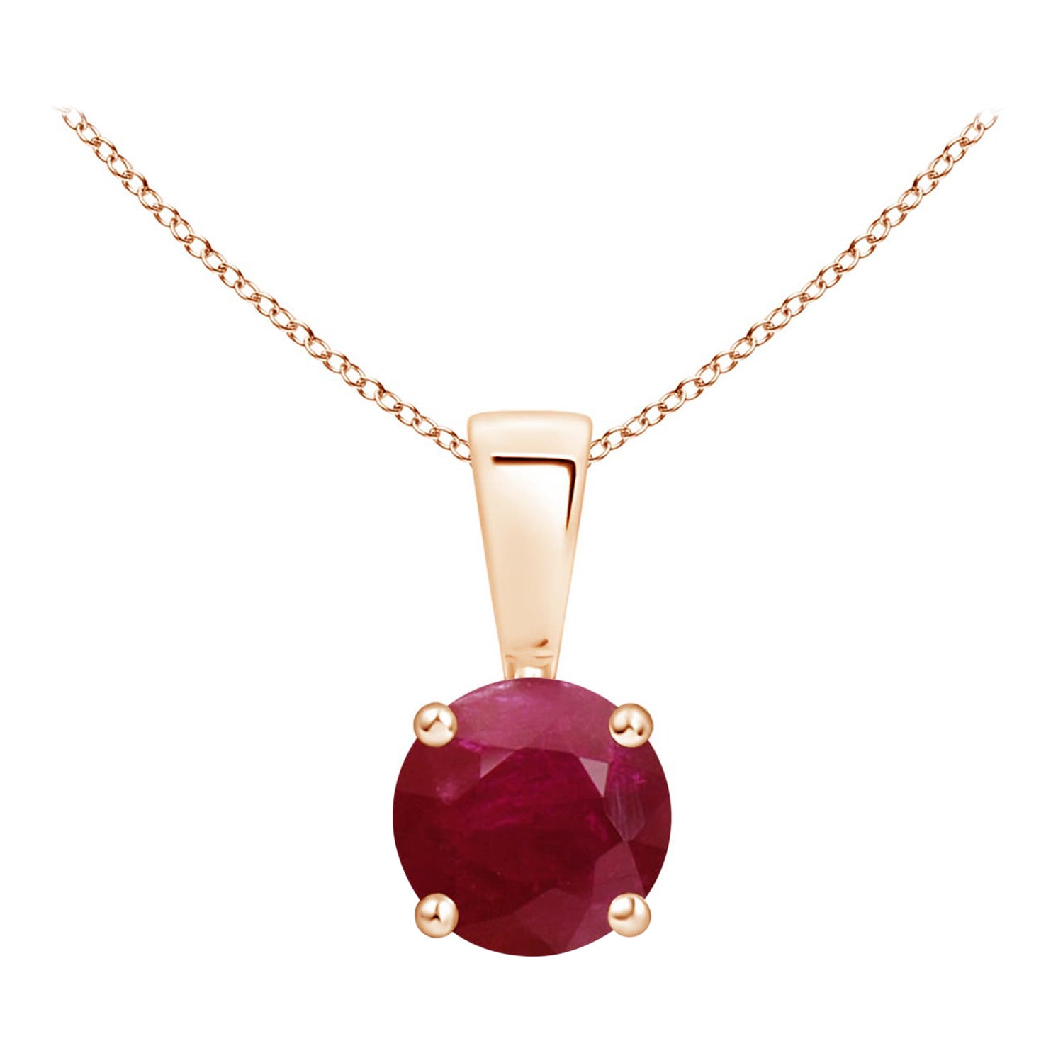 Natural Classic Round Ruby Solitaire Pendant in 18K Rose Gold For Sale ...