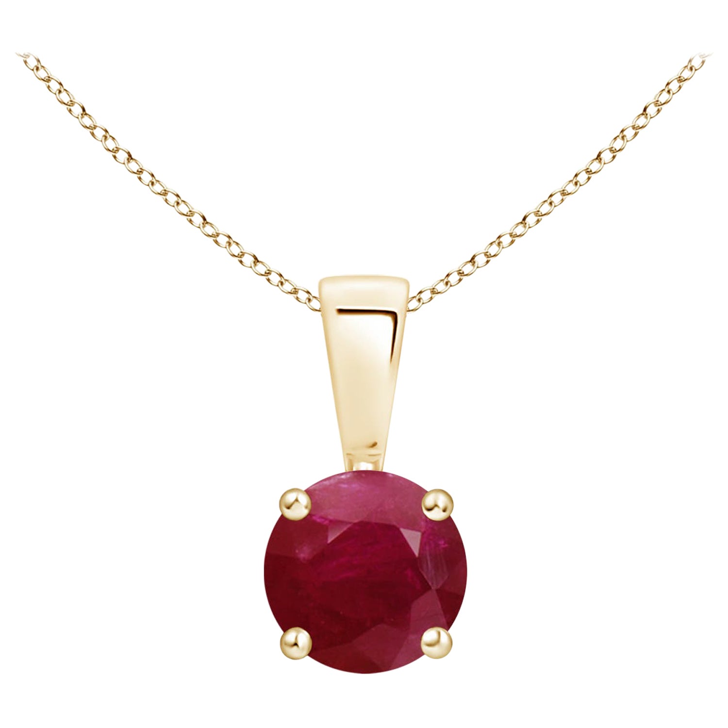 Natural Classic Round Ruby Solitaire Pendant in 18K Yellow Gold For ...