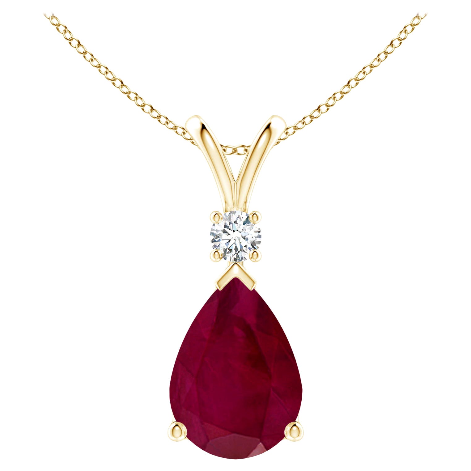 Natural 7.9 ct Ruby Teardrop Pendant with Diamond in 18K Yellow Gold ...