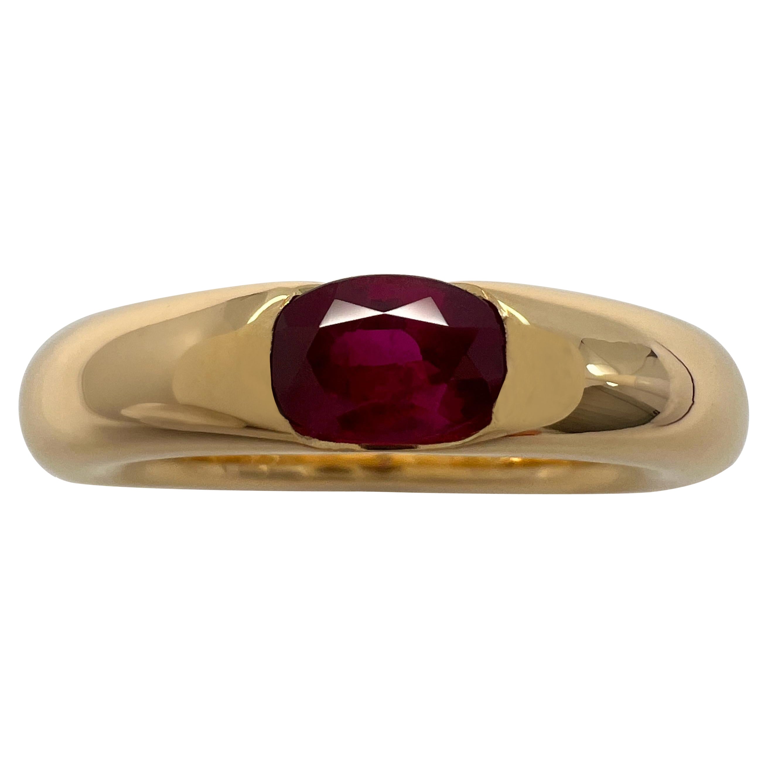 Vintage Cartier Deep Red Ruby Ellipse 18k Yellow Gold Oval Solitaire ...
