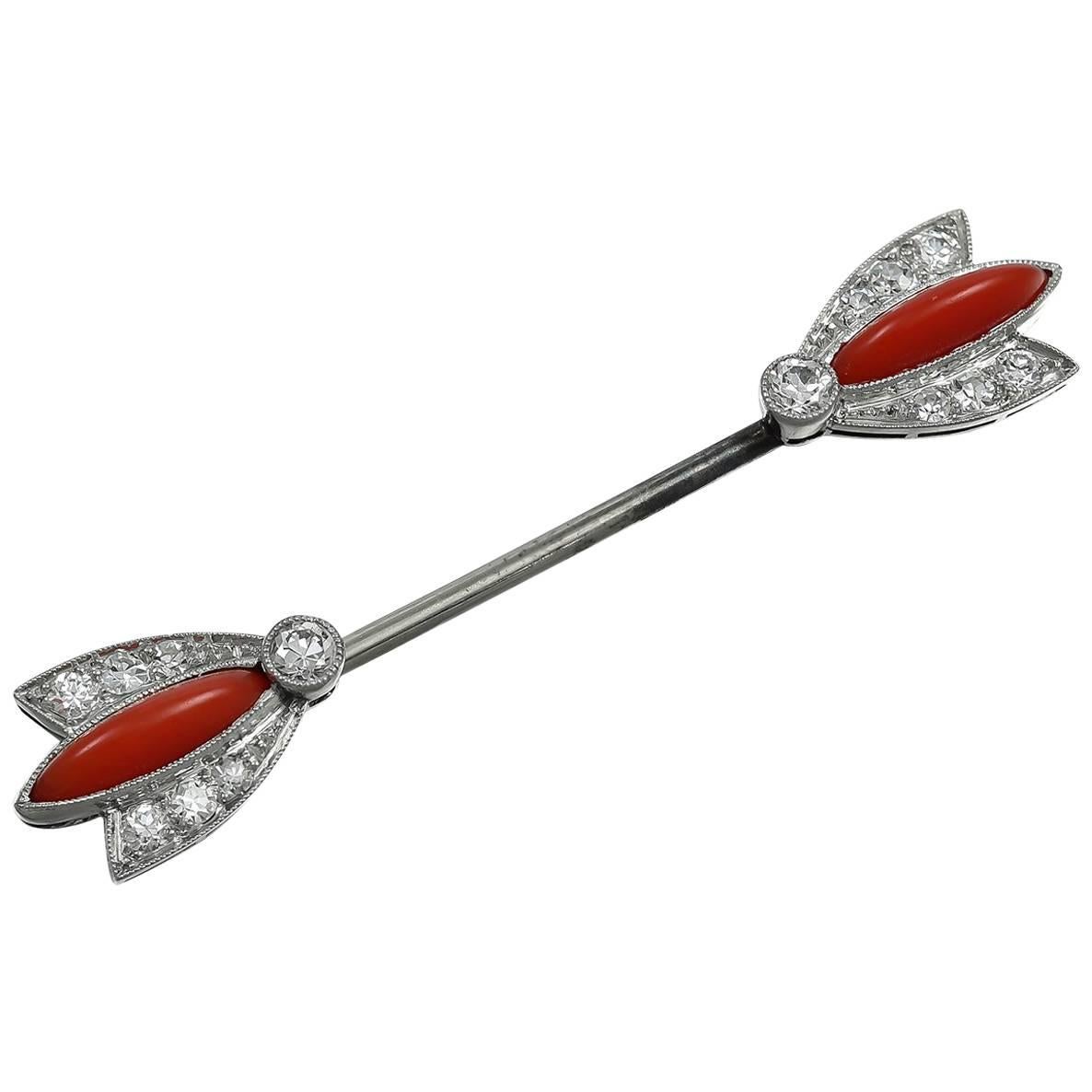 Art Deco Coral Diamond Platinum Insect Surete Pin For Sale at 1stDibs