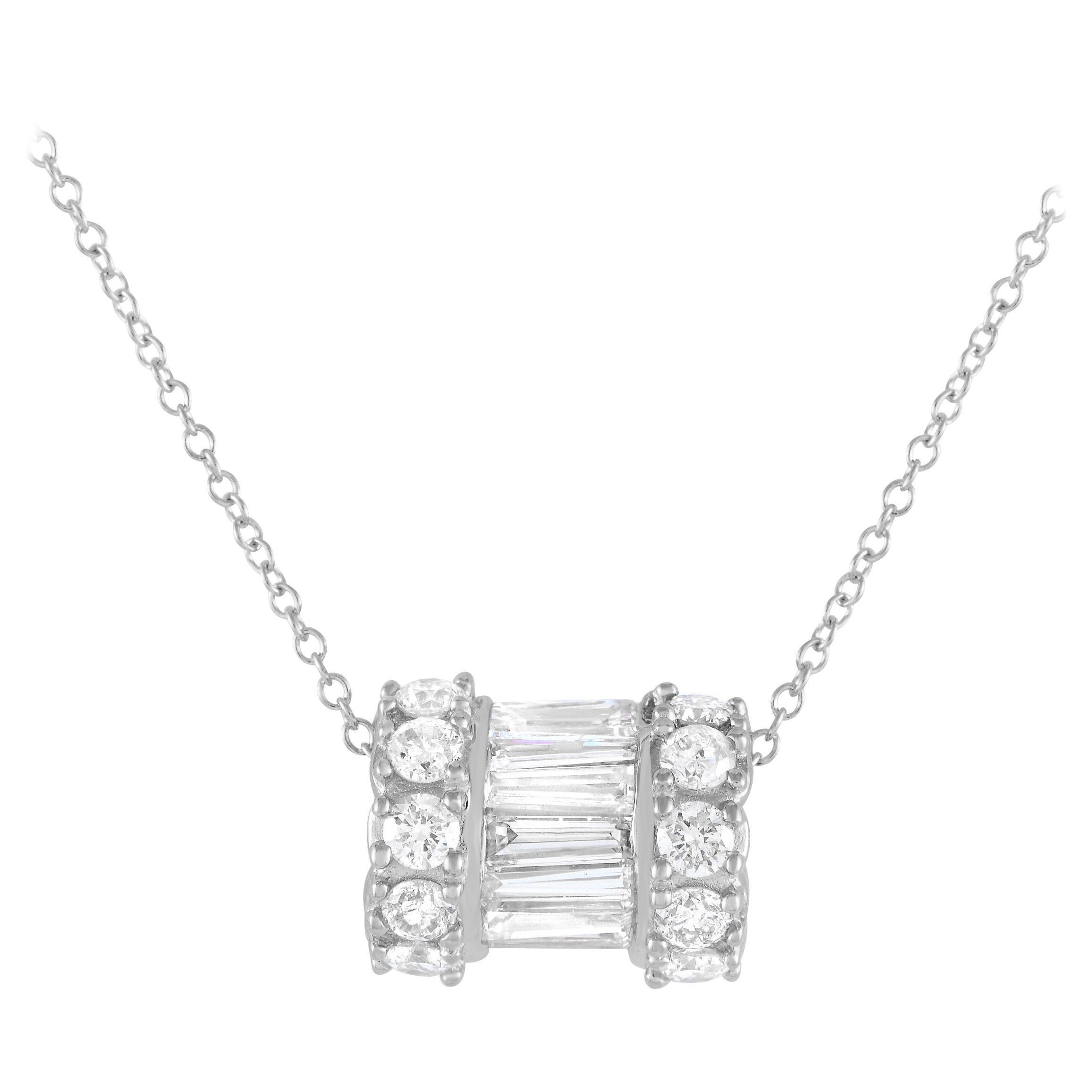 14K White Gold 1.75ct Diamond Barrel Necklace For Sale at 1stDibs