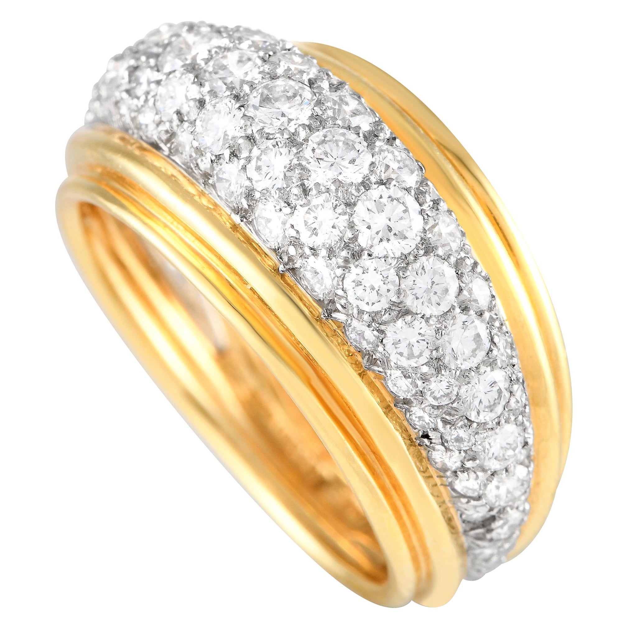 Tiffany and Co. 18K Yellow Gold and Platinum 1.25ct Diamond Pav Band Ring For Sale at 1stDibs