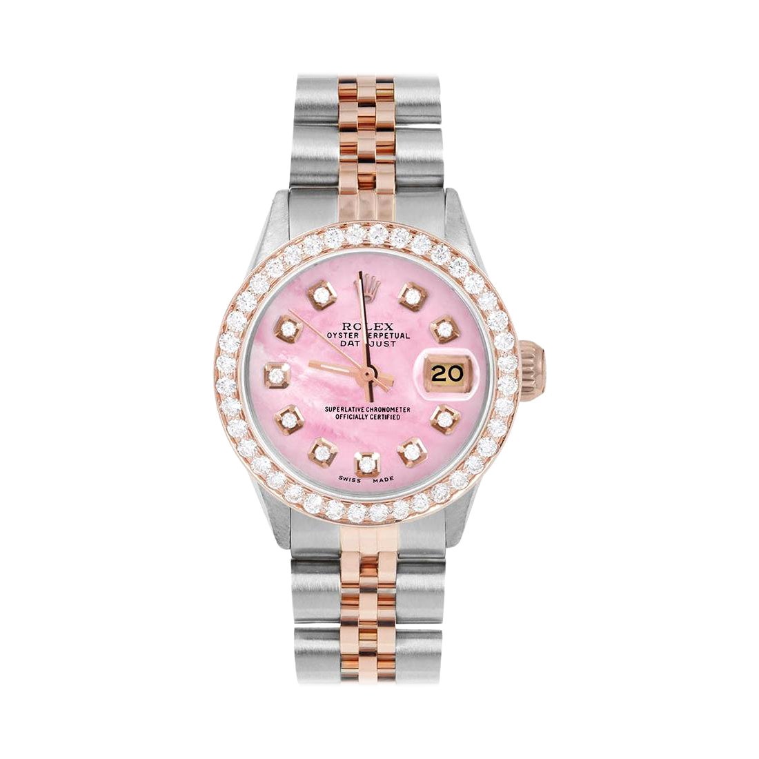 Rolex Ladies Rose Gold Datejust MOP Diamond Dial Diamond Bezel Watch at ...
