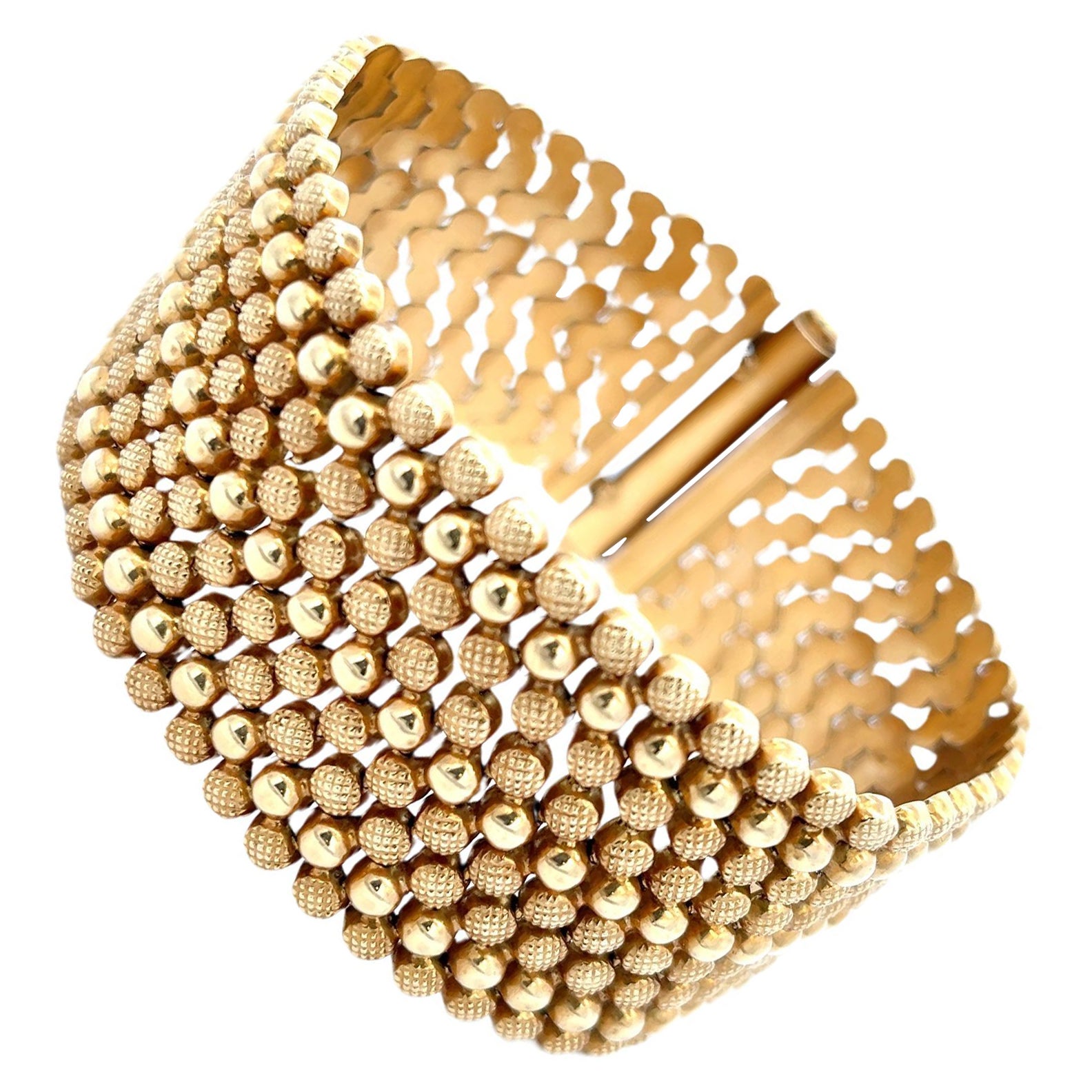 Retro Period, 14 Karat Yellow Gold, Seven Row Tank Bracelet at 1stDibs