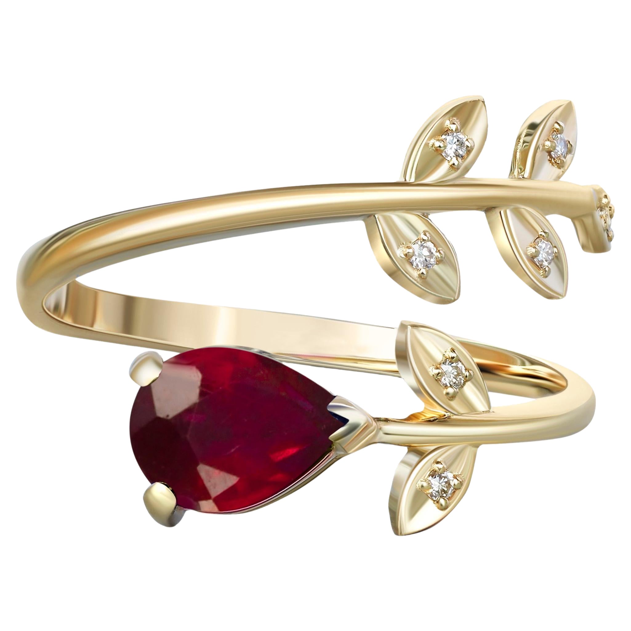 Pear ruby 14k gold ring. For Sale at 1stDibs
