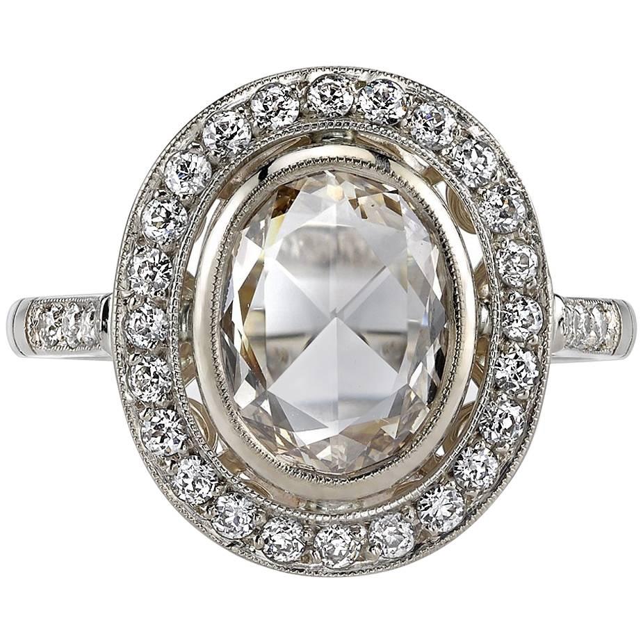 Rose Cut Diamond White Gold Engagement Ring at 1stDibs
