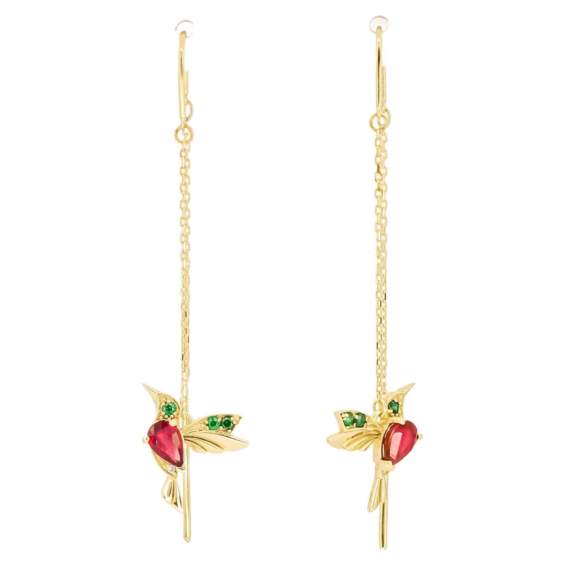 Daizy Jewellery 14K Gold Hummingbird Threader Rubies Modern