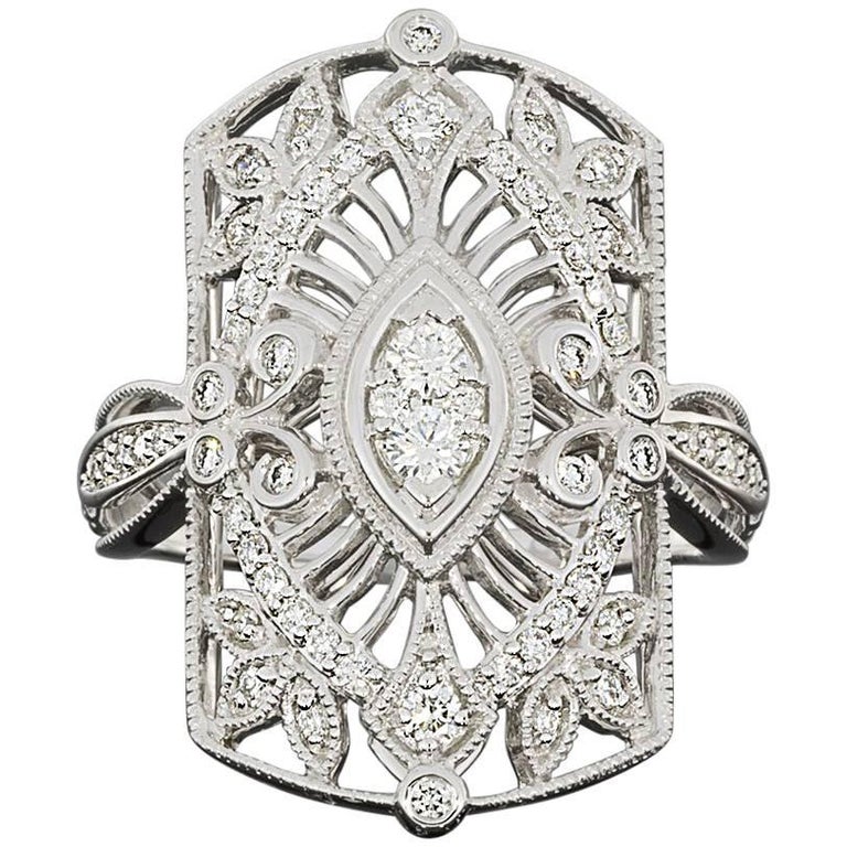 Diamond Open Filigree Leaf Scroll Ring at 1stDibs