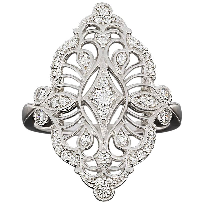 Diamond Scalloped Open Filigree Ring at 1stDibs