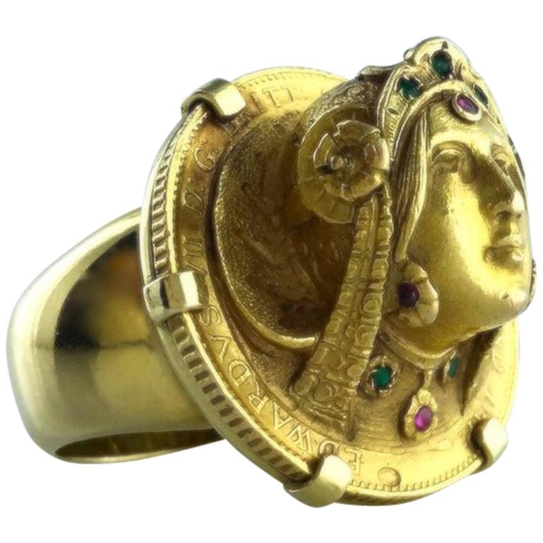 Antique Gold Coin on 1960s Gold Ring For Sale at 1stDibs | vintage gold ...