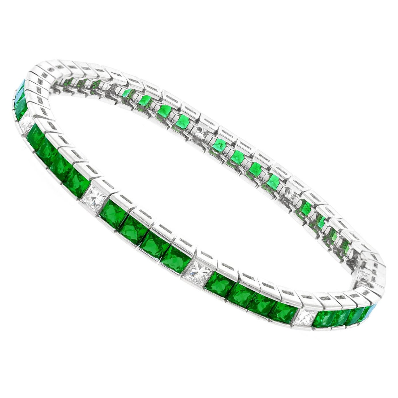 Tsavorite Garnet and Diamond Line Bracelet For Sale at 1stDibs