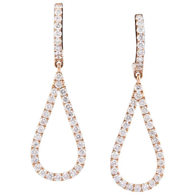 Tear Drop Shape Diamond Rose Gold Earrings For Sale at 1stDibs