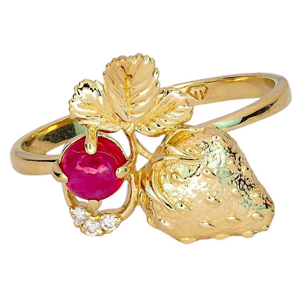 Customizable 14 karat Gold Ring with Ruby. Gold tulip ring. July ...