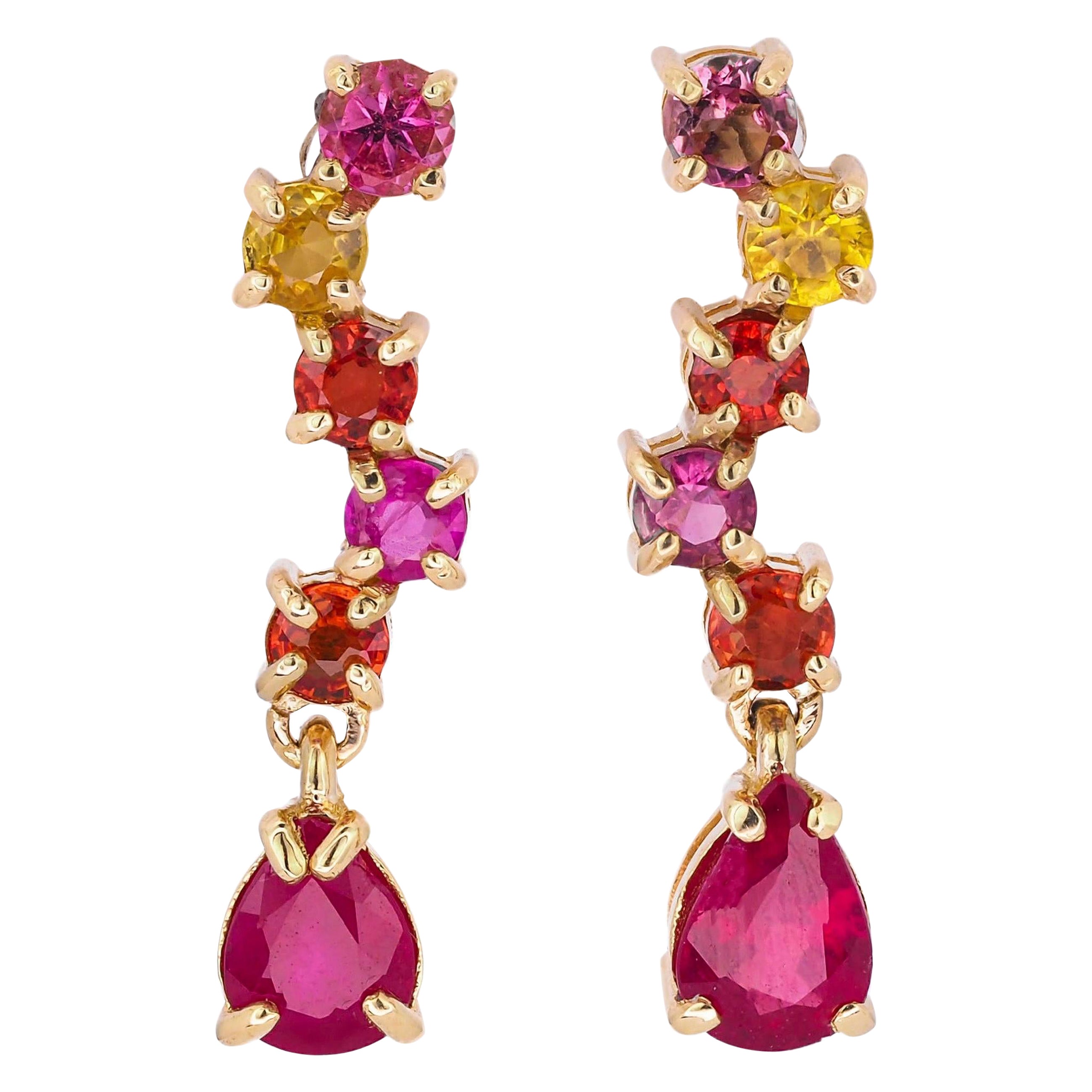 Pear ruby 14k gold earrings studs. For Sale at 1stDibs