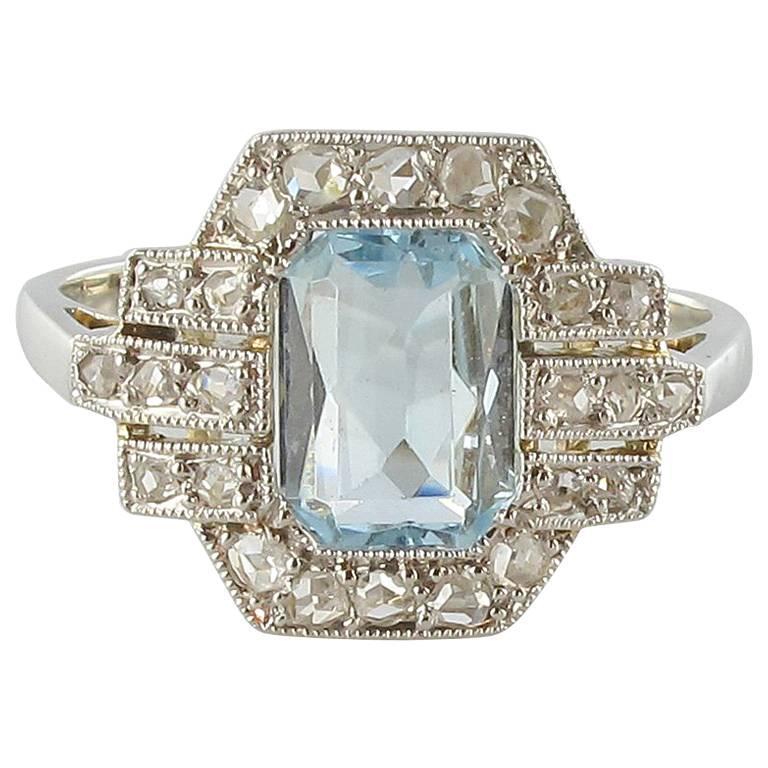 French Art Deco Aquamarine and Diamond Ring at 1stDibs | french art ...
