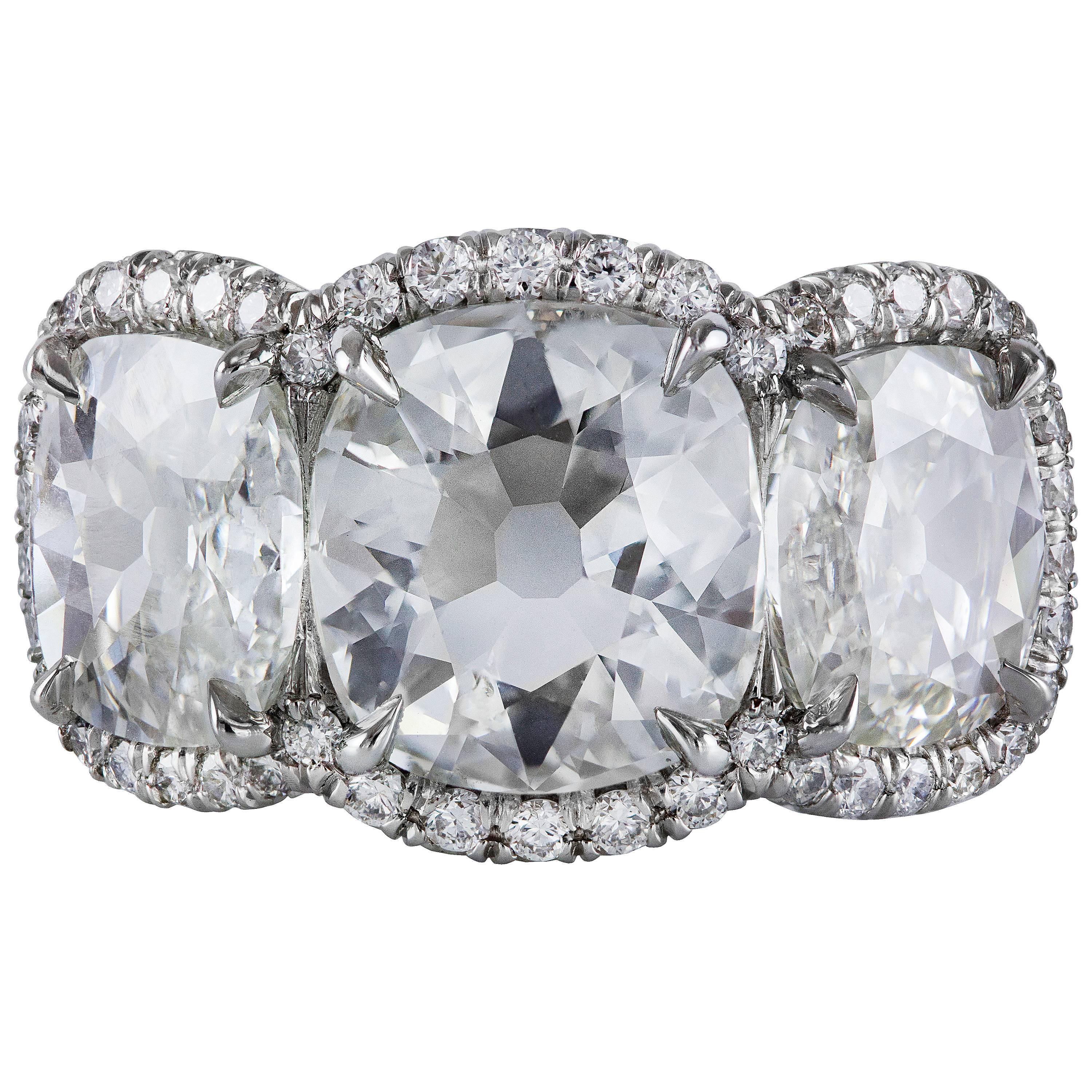 Cushion Cut Diamond Three Stone Engagement Ring at 1stdibs