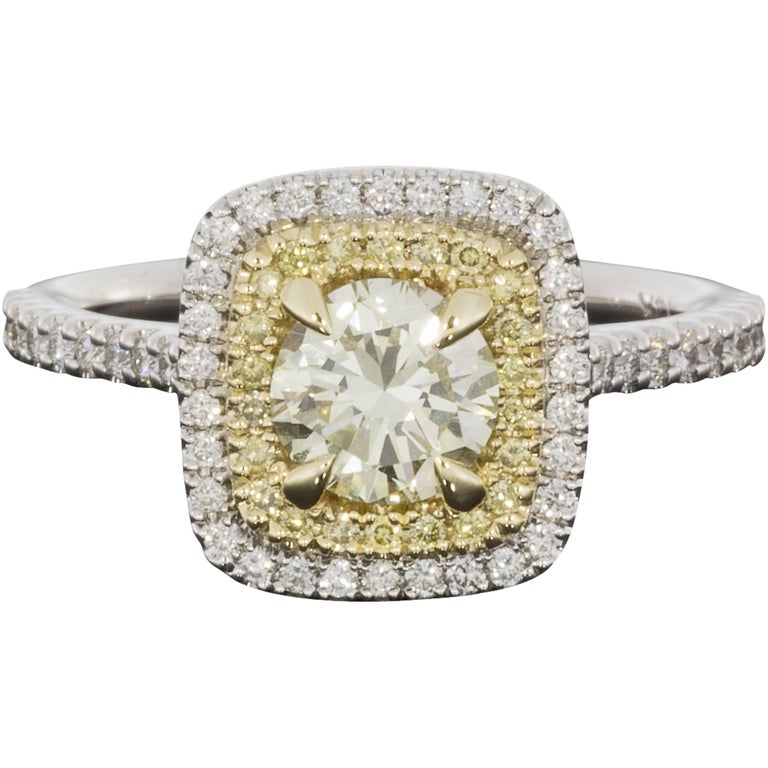 Fancy Canary Yellow Round Diamond Double Halo Engagement Ring at 1stDibs | round canary diamond ...