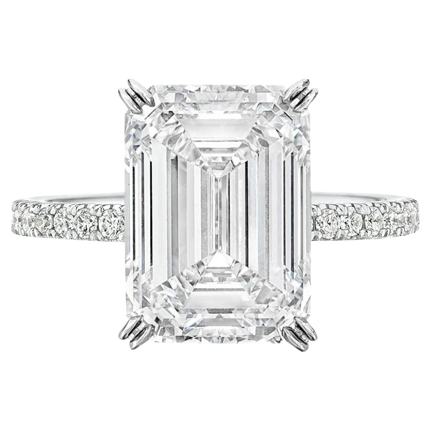 GIA Certified 4.03 Carat Emerald Cut D Color Diamond Ring in Platinum ...