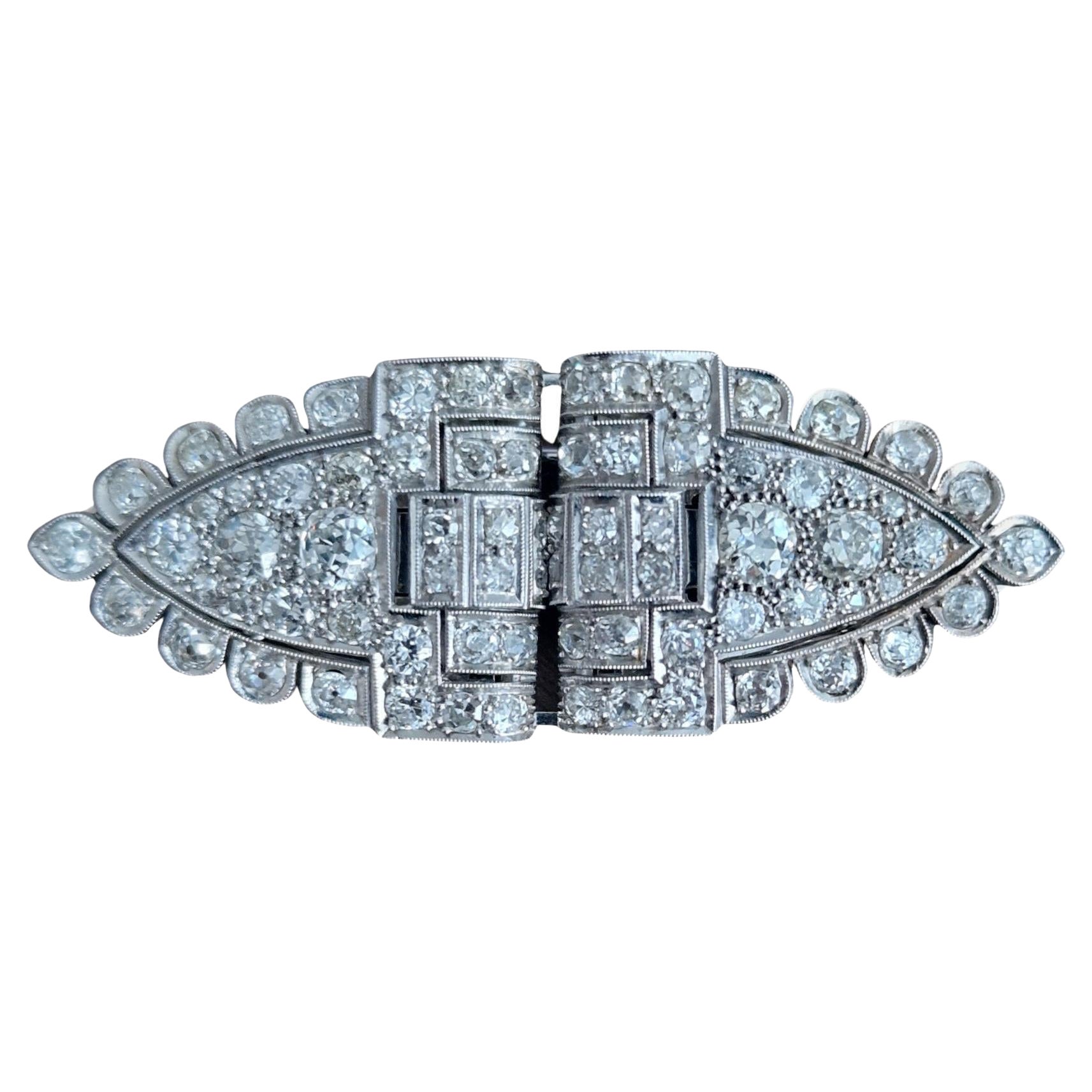 Art Deco Diamond Double Clip Brooch 1930S For Sale at 1stDibs