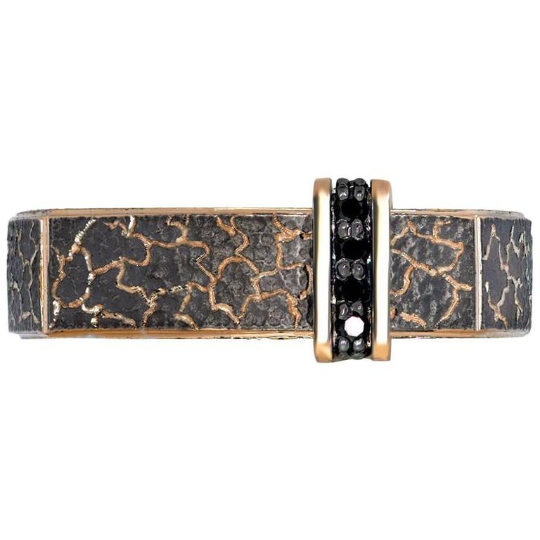 Black Diamonds Gold Textured Men's Lava Ring Band Ltd Ed Handmade in ...