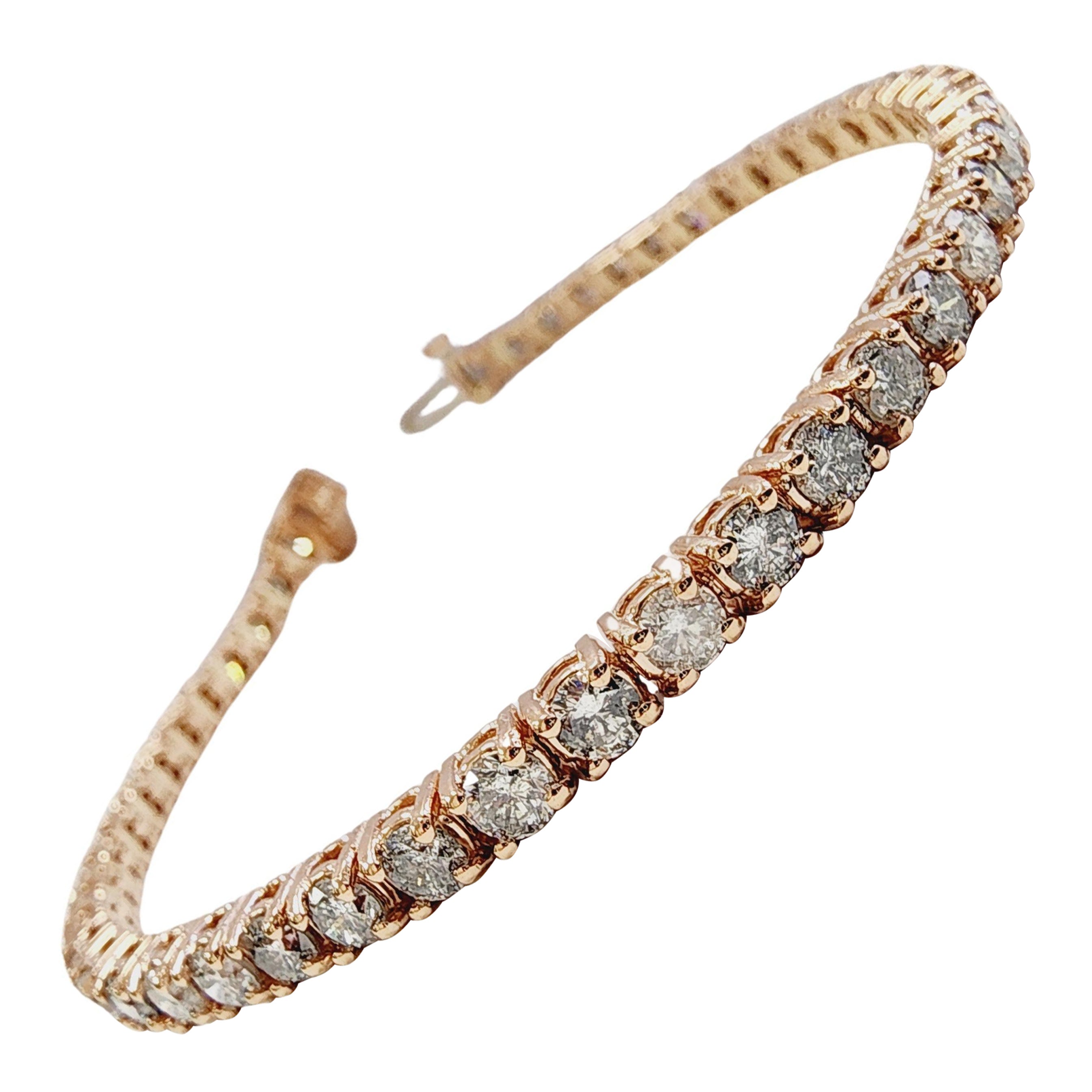 5.70 Carat Round Brilliant Natural Diamond Tennis Bracelet 14 Karat Rose Gold For Sale at 1stDibs