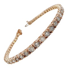 5.70 Carat Round Brilliant Natural Diamond Tennis Bracelet 14 Karat Rose Gold For Sale at 1stDibs