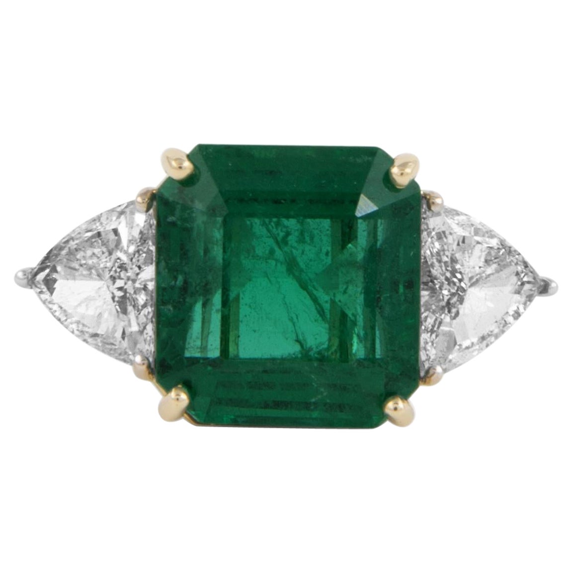 Alexander Beverly Hills GIA 8.58ct Emerald and Diamond 3-Stone Ring 18k ...