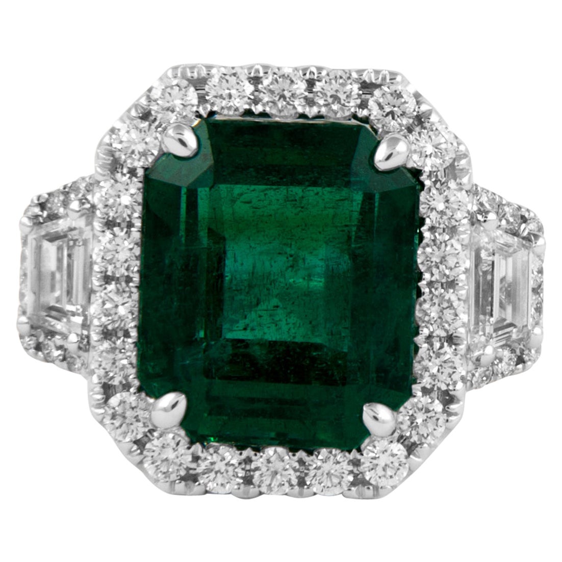 Alexander Beverly Hills GIA 6.94ct Emerald Minor with Diamond 3-Stone ...