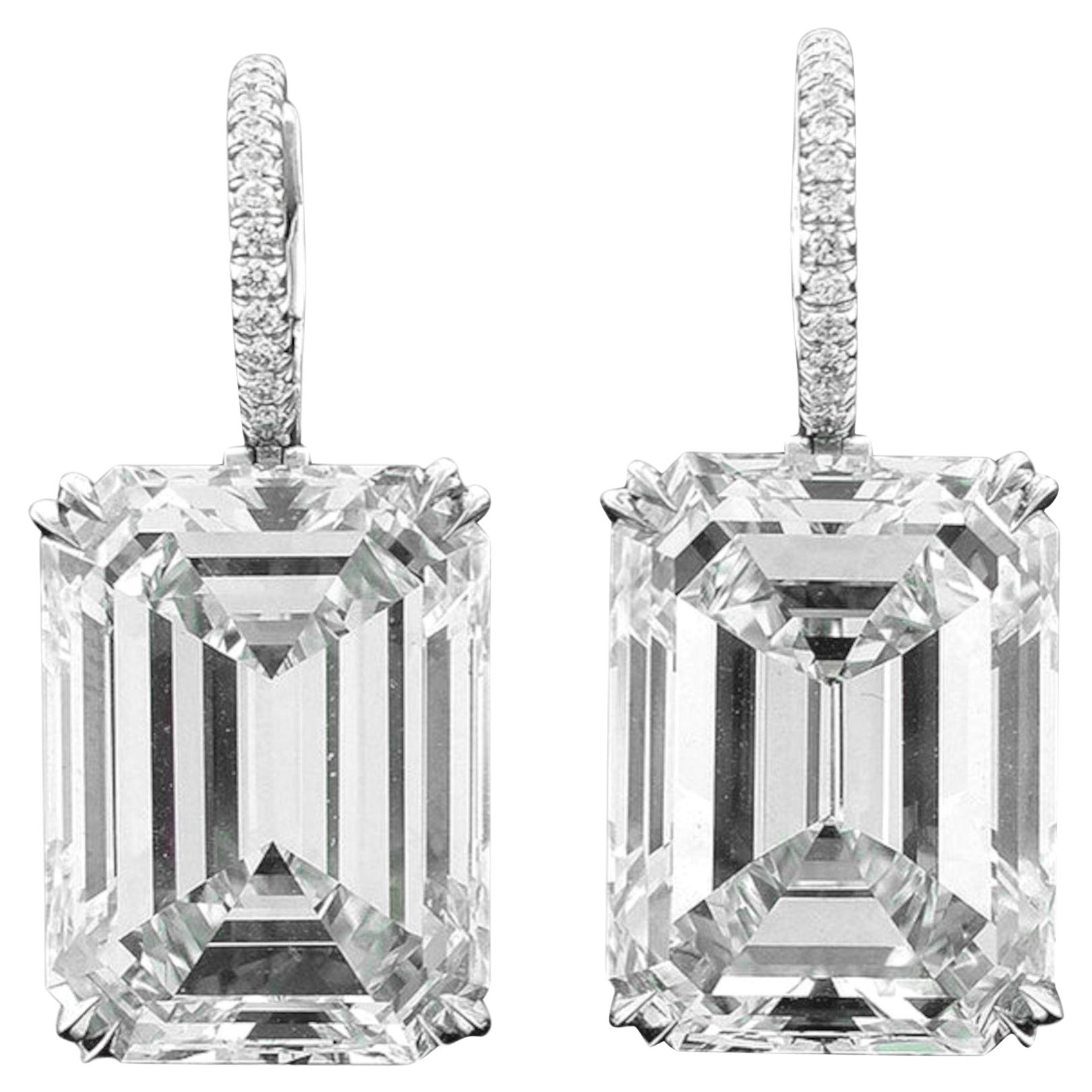 GIA Certified 6 Carat Emerald Cut Diamonds Drops Earrings in 18K White ...