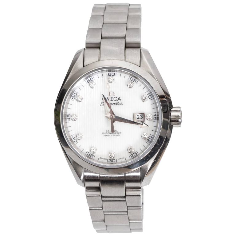 Omega Ladies Stainless Steel Seamaster Aquaterra Diamond Wristwatch For ...