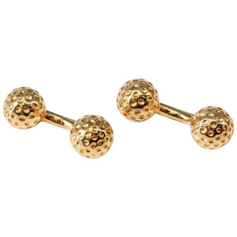 Hermes Gold Golf Ball Dumbbell Cufflinks at 1stDibs