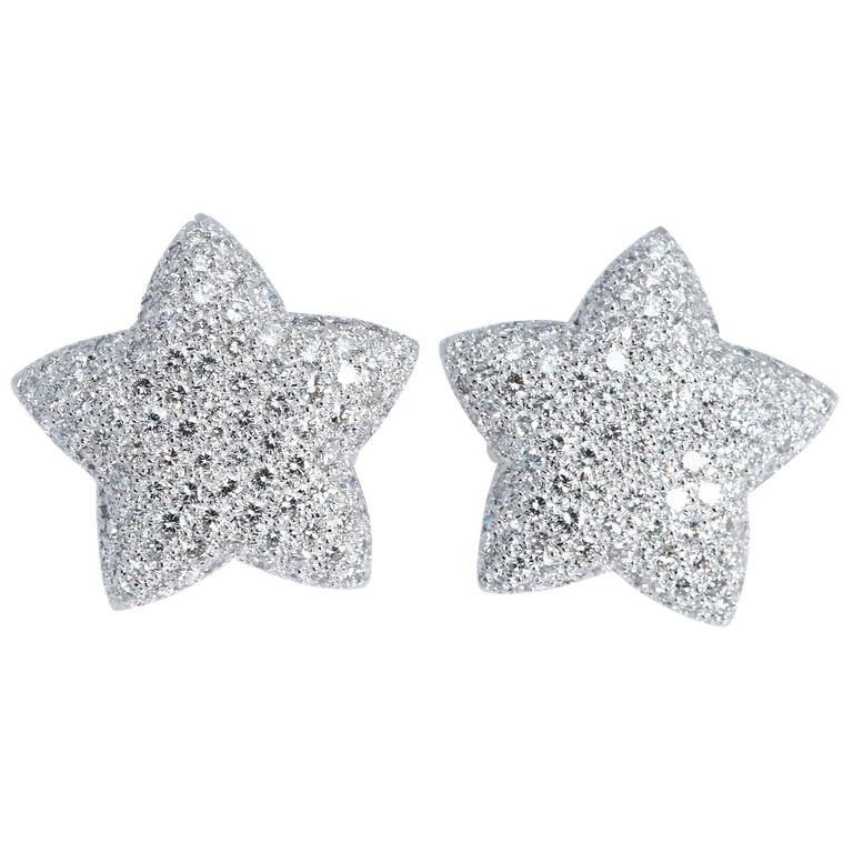 200 Diamonds White Gold Five Point Star Earrings For Sale at 1stDibs