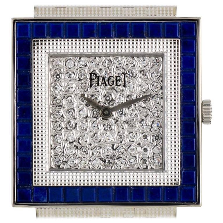 Piaget Ladies White Gold Pave Diamond Dial Lapis Lazuli Bezel ...