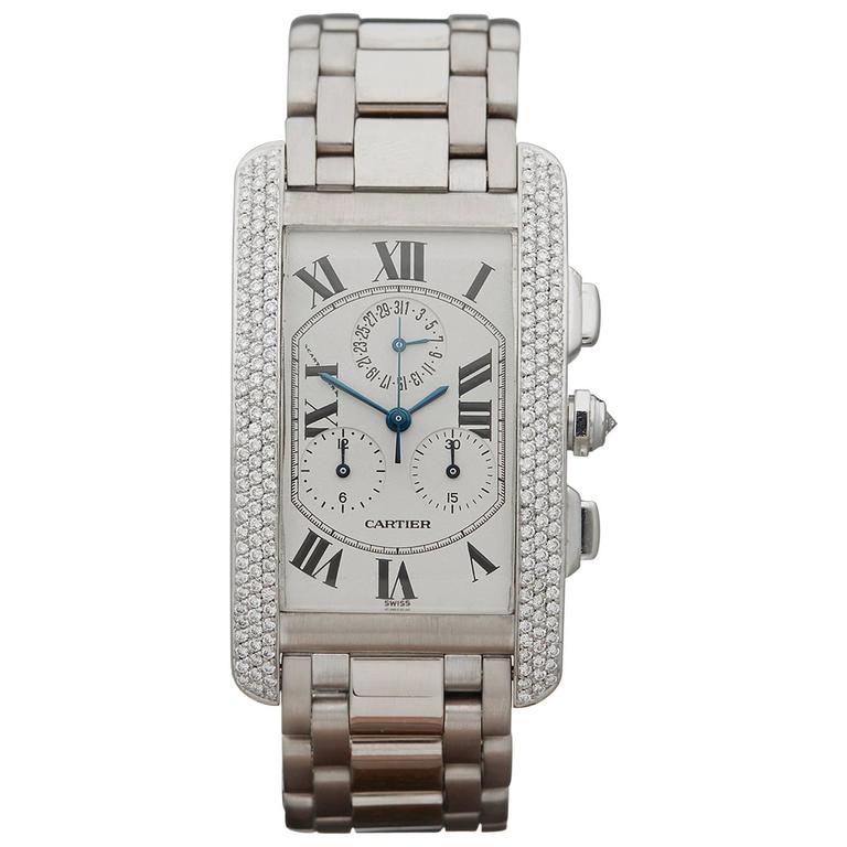 Cartier White Gold After Set Pave Diamonds Tank Americaine Quartz ...