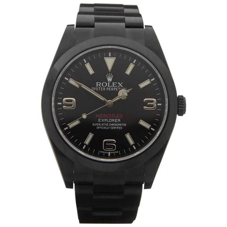 Rolex Stainless Steel Explorer I Hercules Custom DLC Coated Wristwatch ...