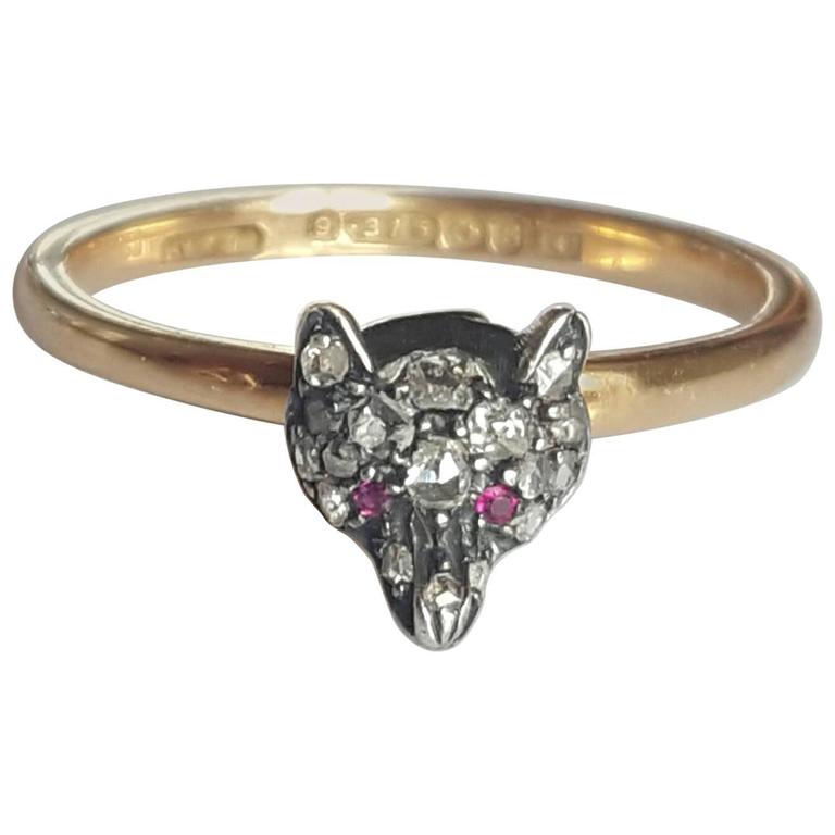 Victorian Silver Gold Diamond Fox ring at 1stDibs
