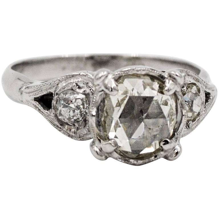 Vintage Palladium Rose Cut Diamond Ring with Mine Cut Diamond Sides at ...