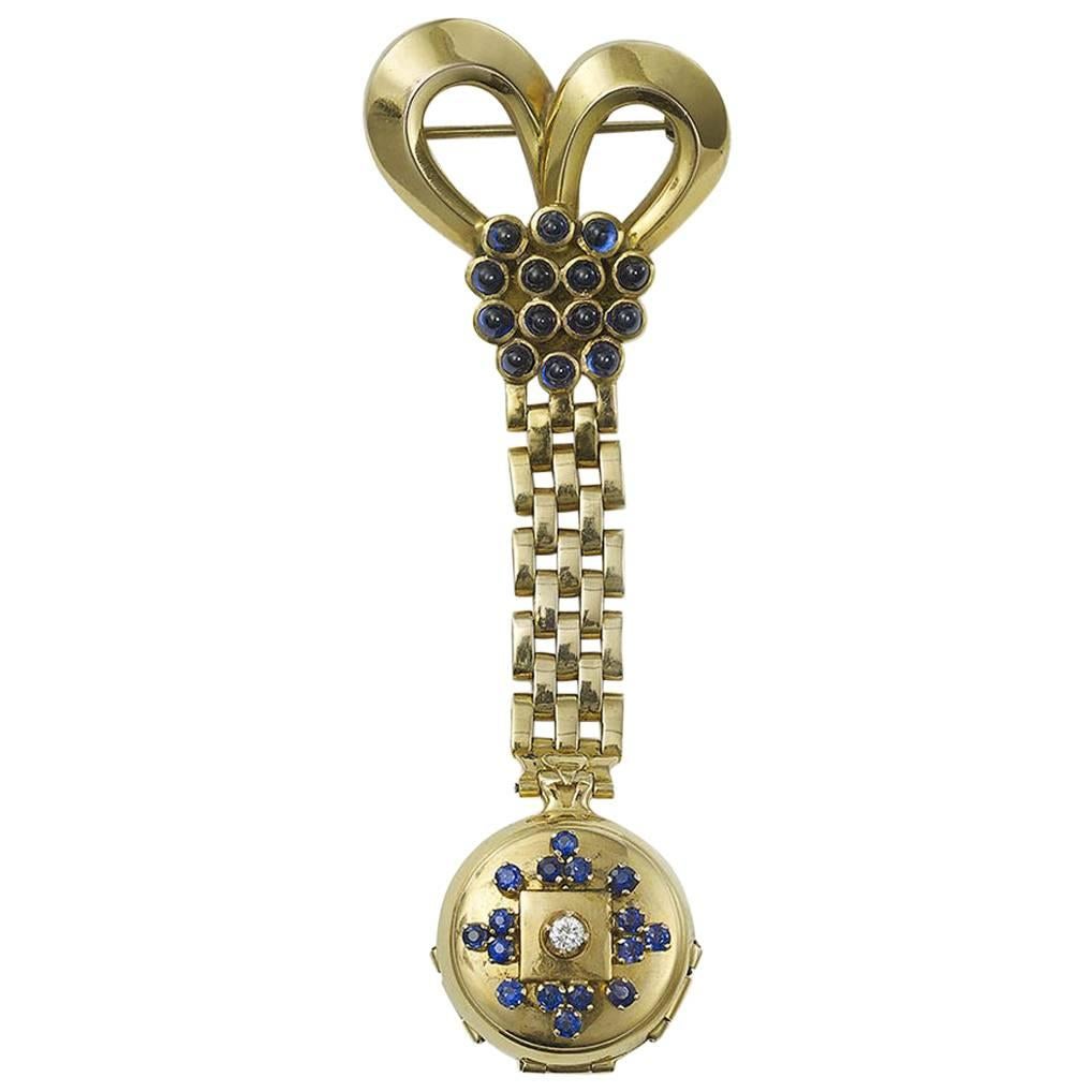 Sapphire and Diamond Locket/Fob Brooch at 1stDibs