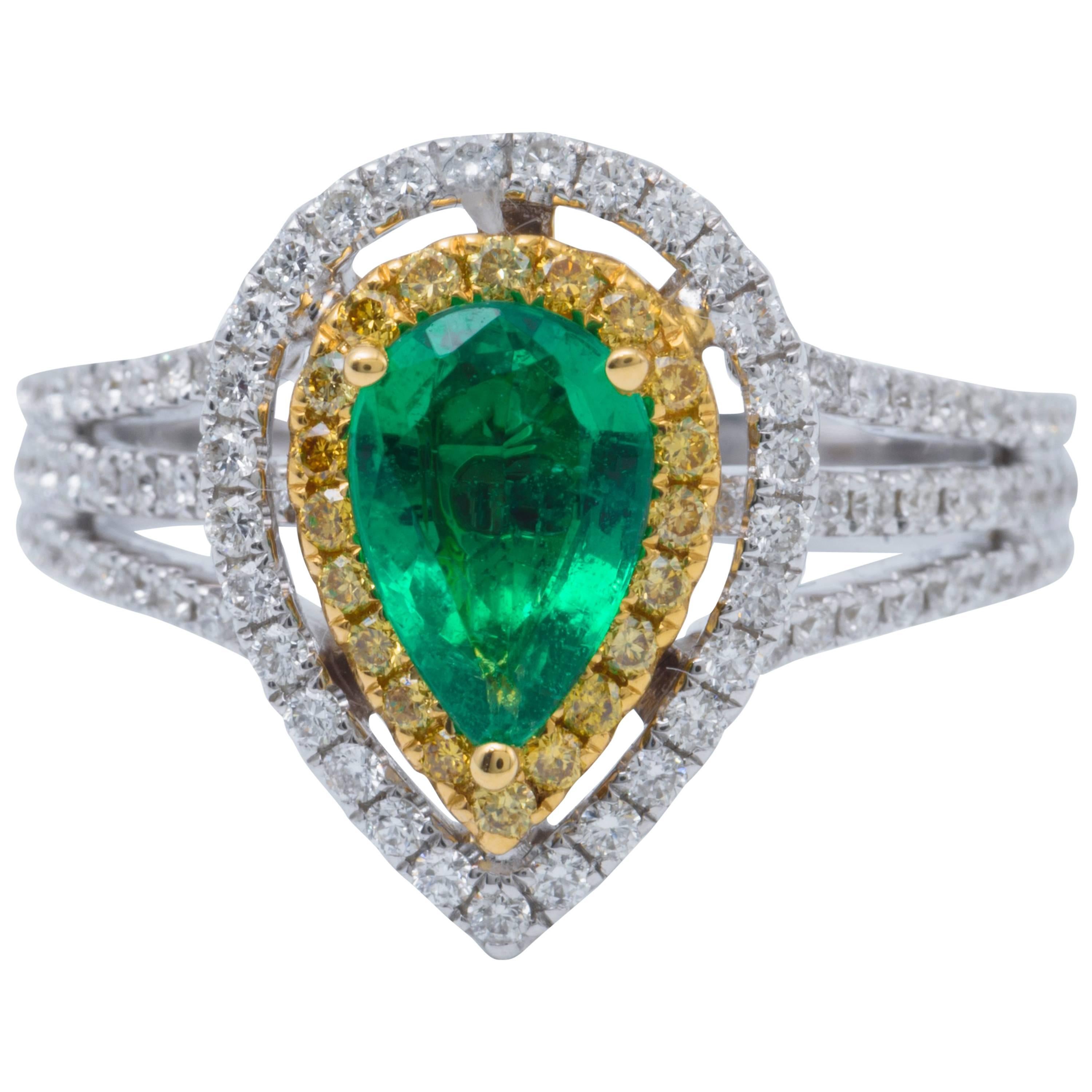 Pear Shape Emerald and Diamond Cocktail Ring For Sale at 1stDibs ...