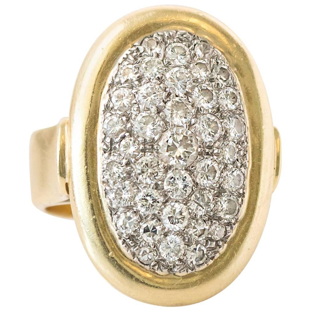 1950s Pave Diamond and 18 Karat Yellow Gold Oval Cocktail Ring at ...
