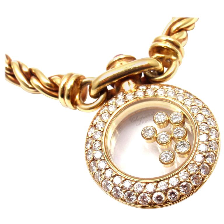 Chopard Happy Diamond Ruby Yellow Gold Large Pendant Necklace at 1stDibs