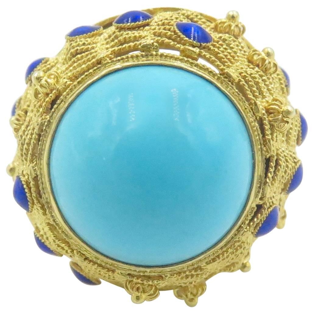 Turquoise, Lapis Lazuli and Gold Dome Ring at 1stDibs
