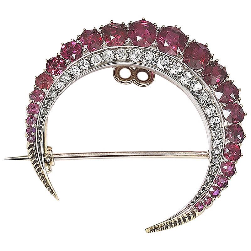 Ruby and Diamond Crescent Brooch at 1stDibs